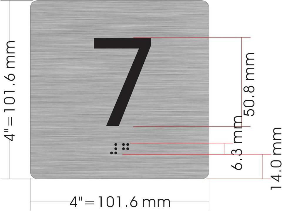 Elevator JAMB Plate with Braille - Elevator Floor Number Brush SILVER ...