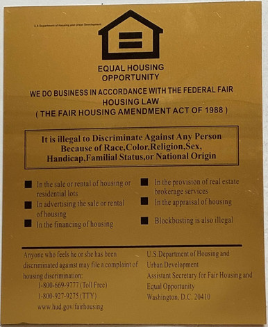 Equal Housing Oppotunity sign (Gold,ALUMINIUM, DOUBLE SIDED TAPE, SIZE ...
