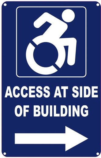 ACCESS AT RIGHT SIDE OF BUILDING SIGN- The Pour Tous Blue LINE