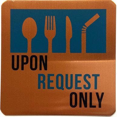 UTENSILS AVAILABLE UPON REQUEST SIGN (Gold color, aluminium, Size 5X5 ...