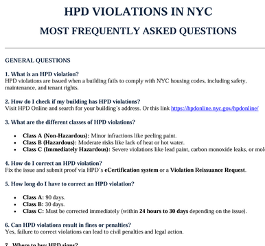 HPD VIOLATIONS MOST FREQUENTLY ASKED QUESTIONS (pdf file)