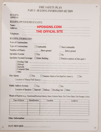 NYC FIRE SAFETY PLAN SIGN