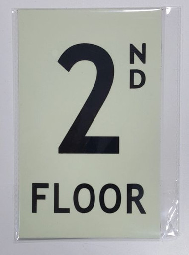 FLOOR NUMBER Sign - 2ND FLOOR Sign- PHOTOLUMINESCENT GLOW IN THE DARK Sign