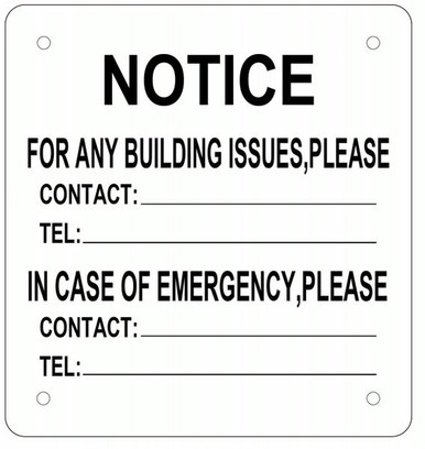 EMERGENCY CONTACT SIGN- (ALUMINUM SIGNS 8.5X8)-El blanco Line