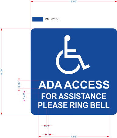 Ada Access for Assistance Please Ring Bell Sign -The Pour Tous Blue LINE