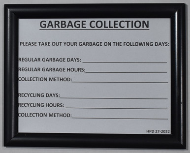 NYC HPD GARBAGE COLLECTION SIGN