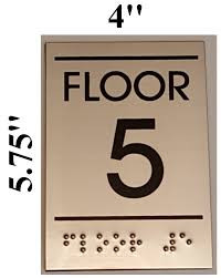 Floor Number Sign -Tactile Signs FIVE (5)- BRAILLE-( Heavy Duty ...