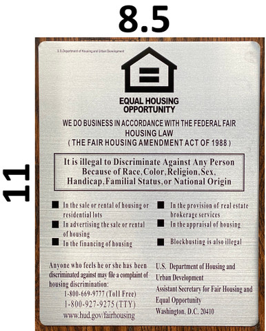 EQUAL HOUSING OPPORTUNITY SIGN- BRUSHED ALUMINUM (ALUMINUM SIGNS 11X8.5 ...