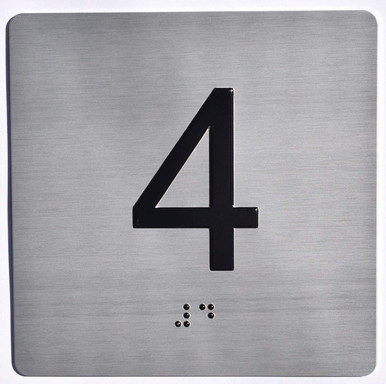 Apartment Number 4 Sign with Braille and Raised Number