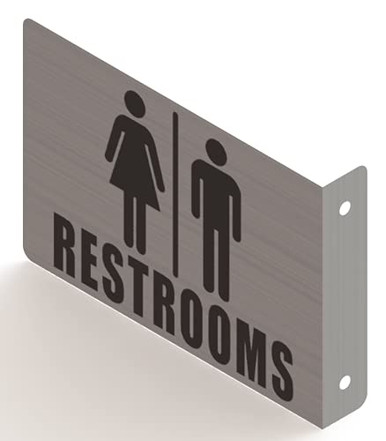 Restroom Projection Sign- Restroom 3D Sign (Silver- Brush Aluminum ...