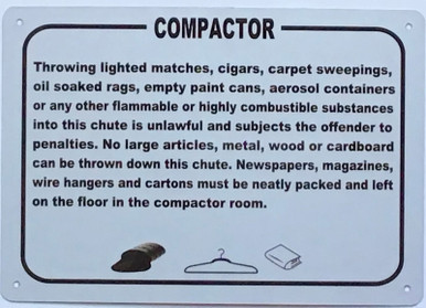 COMPACTOR WARNING SIGN,(7X10,White,Aluminum) - HPD-SIGNS.COM