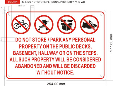 DO NOT STORE PERSONAL PROPERTY SIGN (7X10,White,Aluminum) - HPD-SIGNS.COM