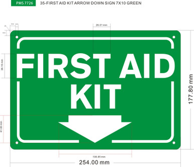 FIRST AID KIT ARROW DOWN SIGN (7X10,GREEN,Aluminum) - HPD-SIGNS.COM