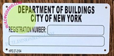 DEPT OF BUILDING SIGN (4X8.5,WHITE,ALUMINUM) - HPD-SIGNS.COM