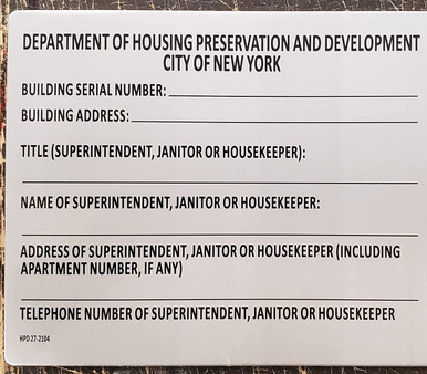 HPD NYC SERIAL NUMBER SIGN (SILVER . 8.5X7 INCH,DOUBLE SIDED TAPE, RUST ...