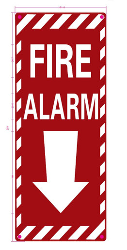 FIRE Alarm Arrow Down Sign (RED Backround, Aluminium 4X10,Rust Free)