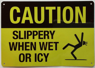 set of two (2) Caution Slippery When Wet Or Icy sign (YELLOW, ALUMINIUM ...