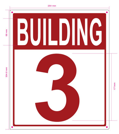 Building Number 3 Sign: Building - 3 sign (ALUMINIUM, REFLECTIVE. 10x12 ...