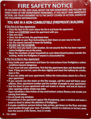 HPD NYC LOBBY FIRE SAFETY NOTICE FIRE PROOF BUILDING/FDNY LOOBY FIRE ...