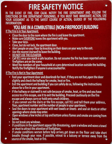 HPD NYC LOBBY FIRE SAFETY NOTICE NON FIRE PROOF BUILDING/FDNY LOOBY ...
