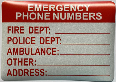 5 PACK -EMERGENCY PHONE NUMBERS Decal/STICKER (WHITE PVC STICKER, Size ...