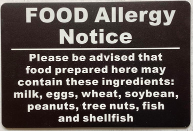 Food Allergy NOTICE Safety Sign FOR RESTURANTS (ALUMINUM WITH DOUBLE ...