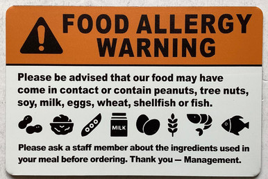 Food Allergy Warning Safety Sign (ALUMINUM COME WITH DOUBLE SIDED TAPE ...