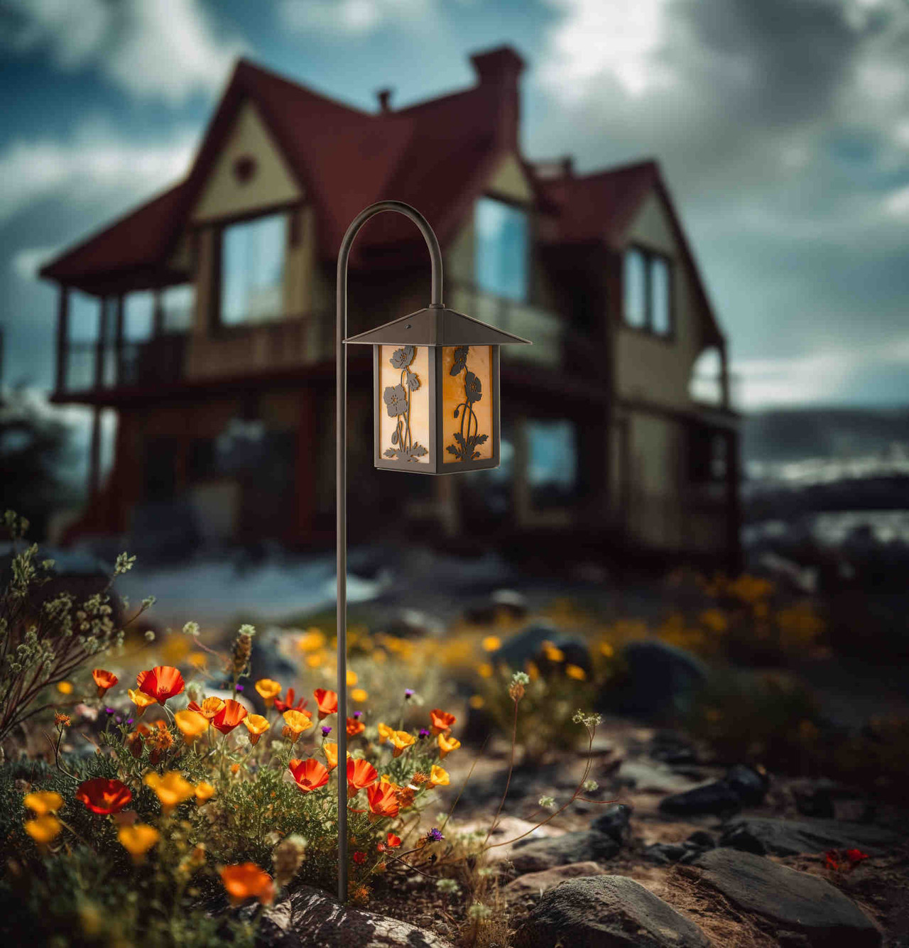 Craftsman Style Garden Lantern on Hook | Climbing Ivy Filigree