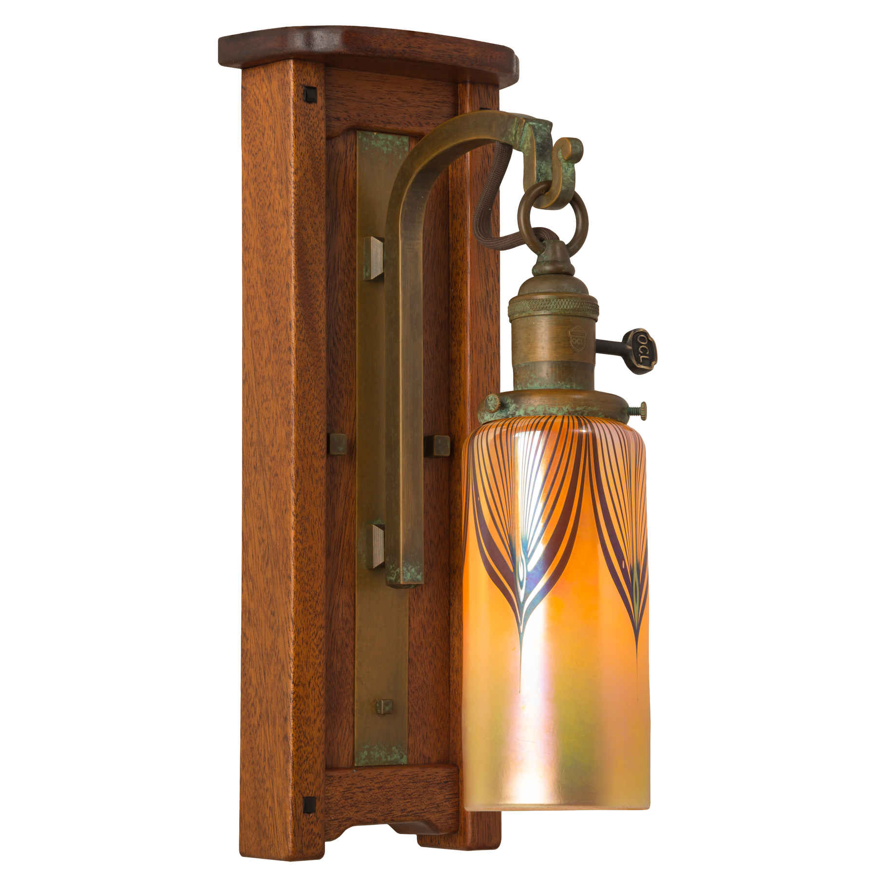 Rustic Arts & Crafts Sconce with Tall Wood Wall Plate | Cobblestone Series