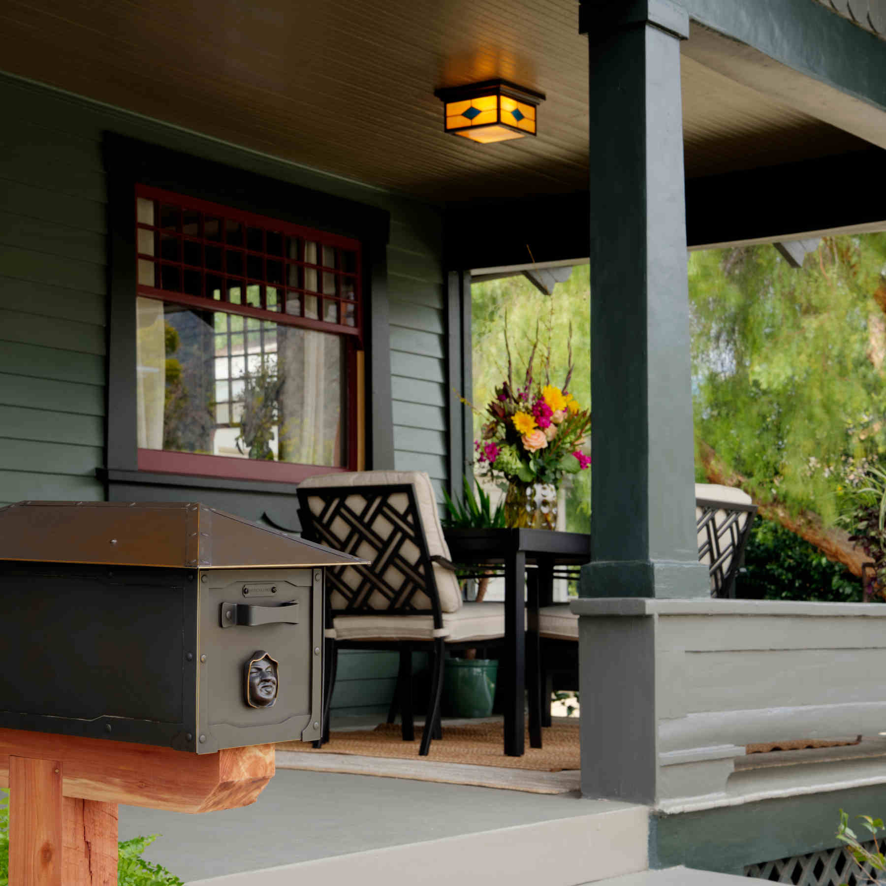 Craftsman Style Post Mount Mailbox | Brass