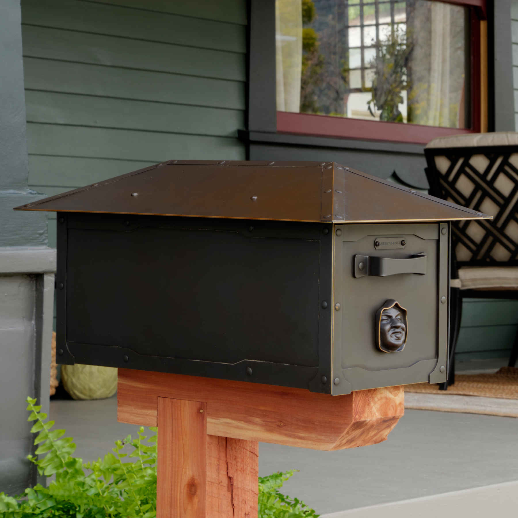 Craftsman Style Post Mount Mailbox | Brass