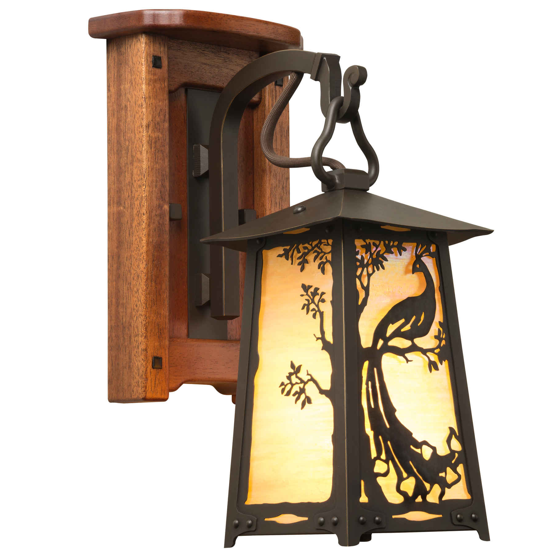 Rustic Art Nouveau Sconce with Wood Wall Plate | Baldwin Series