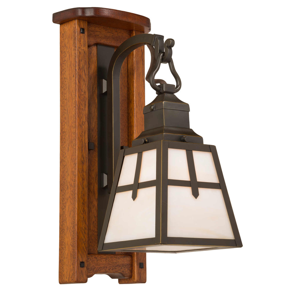 Rustic Arts & Crafts Sconce with Tall Wood Wall Plate | Cobblestone Series