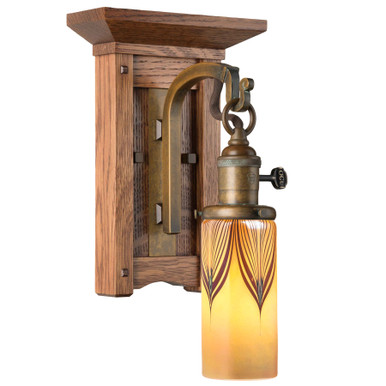 Warm Craftsman Sconce with Wood Plate and Key Switch