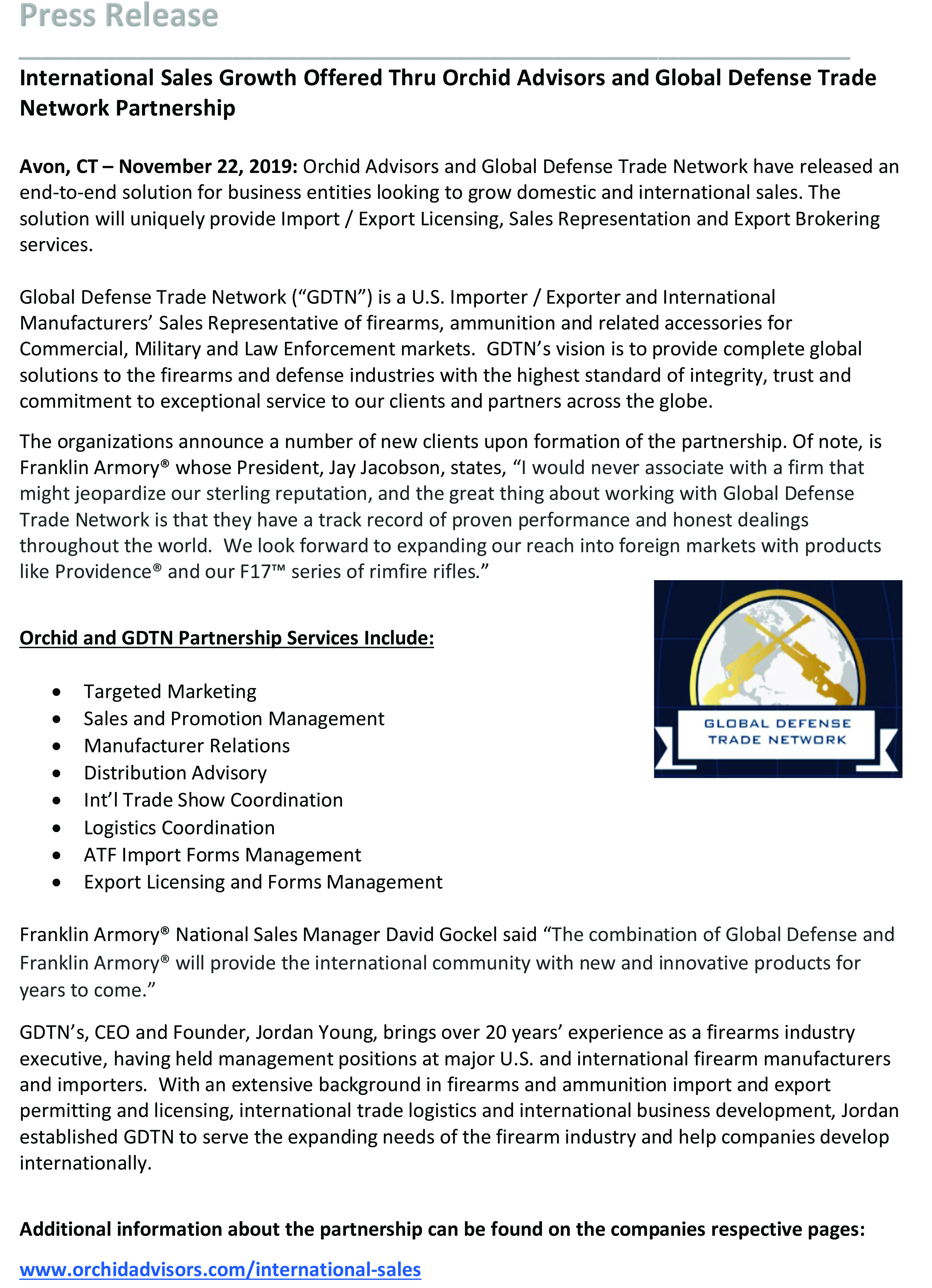 International Sales Growth Offered Thru Orchid Advisors and Global ...