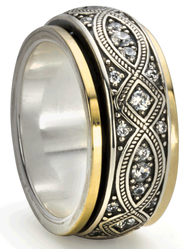 Wisdom Sterling Silver & Gold CZ Spinner Ring MeditationRing