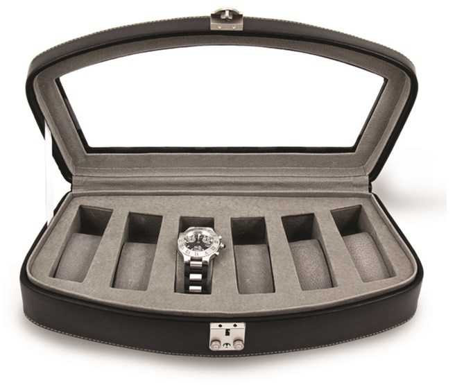 Black Leather 6 Watch Case with Glass Top and Lock at BillyTheTree Jewelry