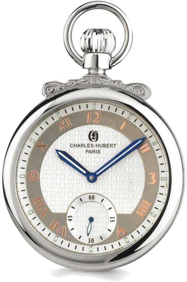Charles Hubert Polished Finish Off-white Dial Open Face Pocket Watch by ...