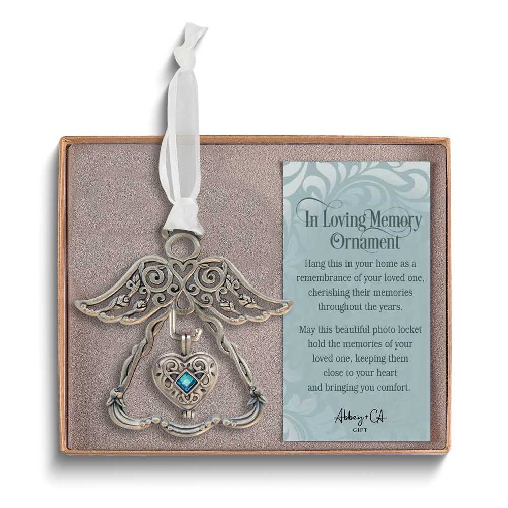 In Loving Memory Silver-tone with Blue Stone Heart Locket Angel ...