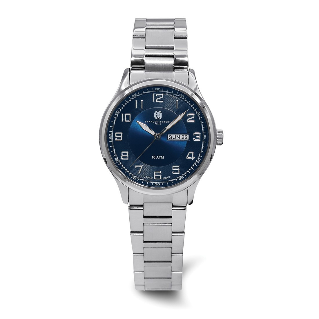 Charles-Hubert 40mm Mens Blue Dial w/ Day Date Stainless Steel Quartz ...