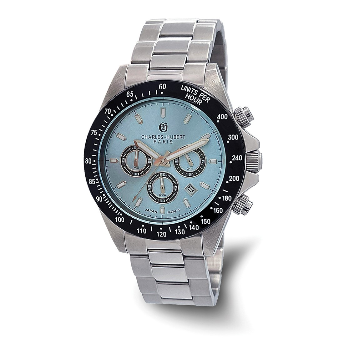 Charles-Hubert 42mm Mens Blue Dial Stainless Steel Chronograph Quartz ...
