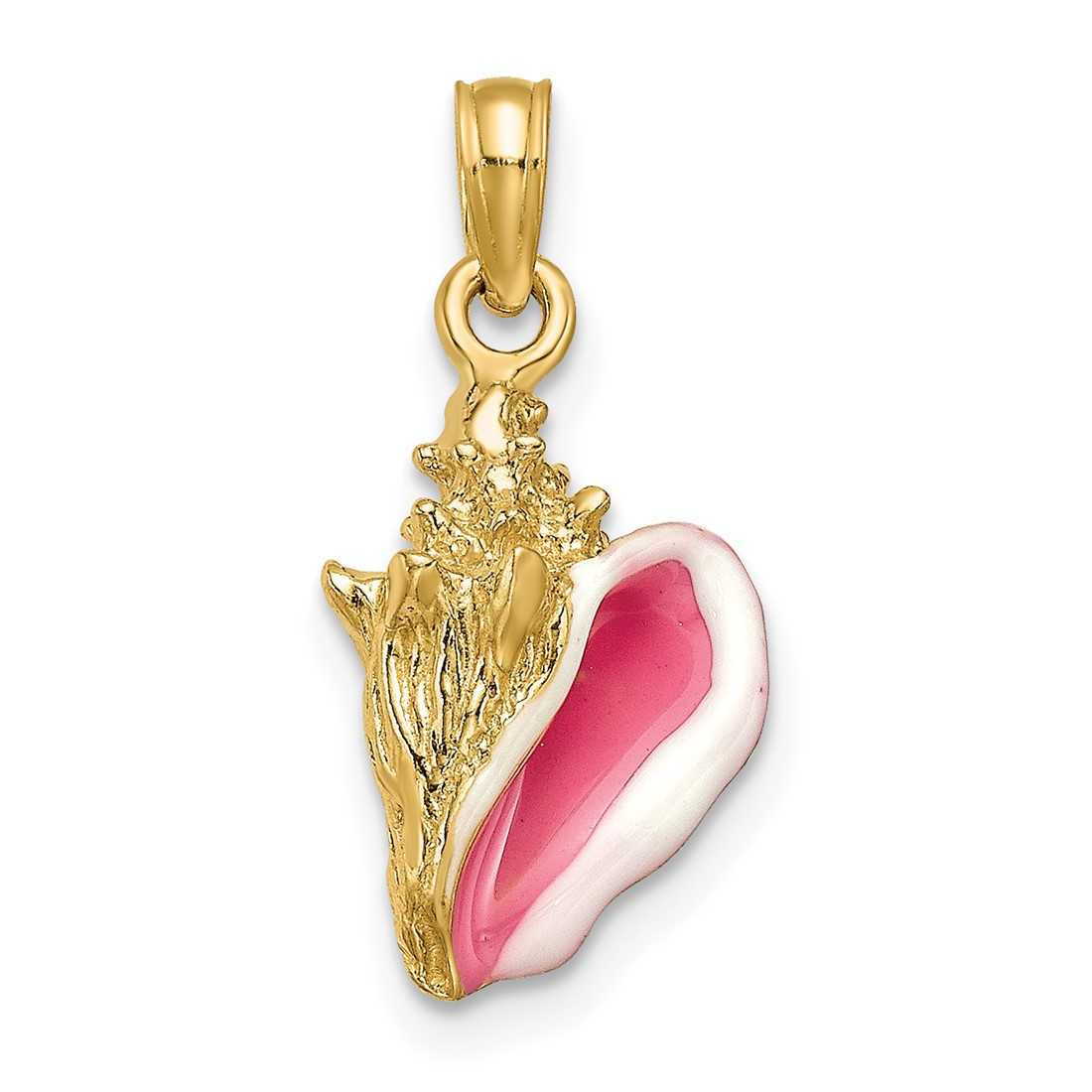 10K Yellow Gold Enameled 3-D Conch Shell Pendant at BillyTheTree Jewelry