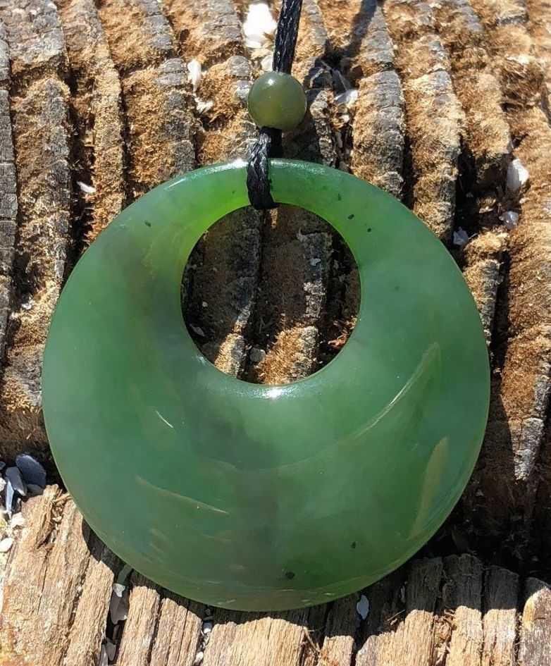 37.5mm Maori-Style Genuine Natural Nephrite Jade Circle of Life Pendant