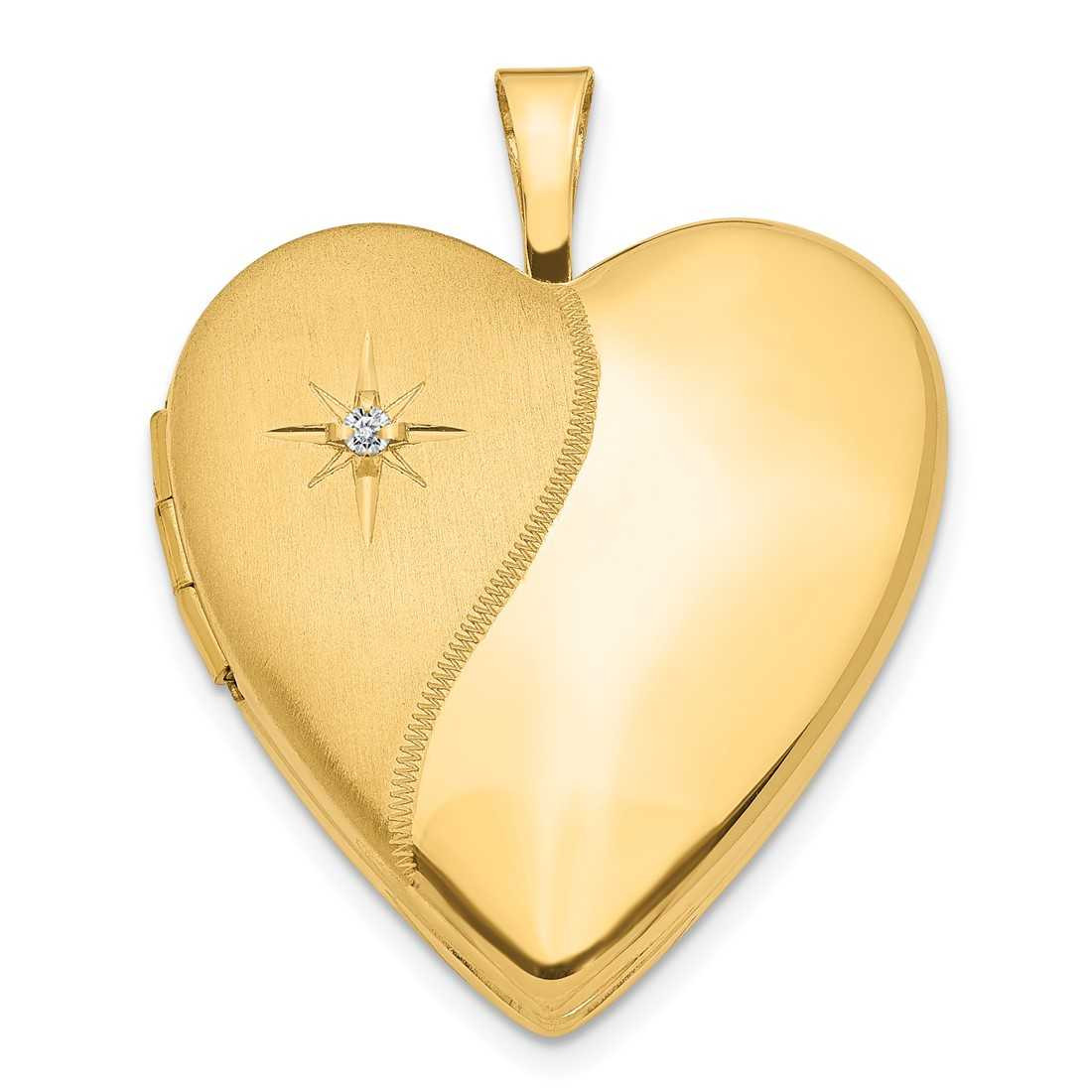 14K Yellow Gold 20mm Polished Diamond Heart Locket Pendant at ...