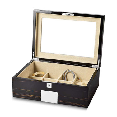 High Gloss Ebony Veneer Watch & Jewelry Box w/ Lift-out Tray by Luxury ...