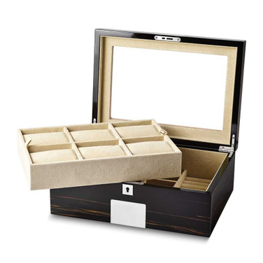 High Gloss Ebony Veneer Watch & Jewelry Box w/ Lift-out Tray by Luxury ...