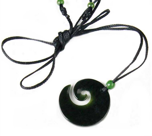 Australian Black Natural Nephrite Jade Koru Fern Spiral Pendant at ...