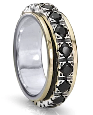 Boundless Sterling Silver & Gold Black CZ Spinner Ring MeditationRing