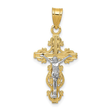 10K Two-tone Gold Small Narrow Cross w/Crucifix Pendant at BillyTheTree ...