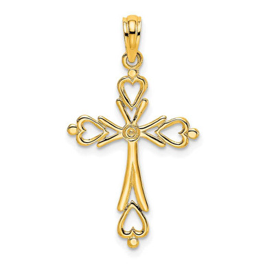 10K Yellow Gold Cross Cut-Out w/ Heart Ends Pendant at BillyTheTree Jewelry